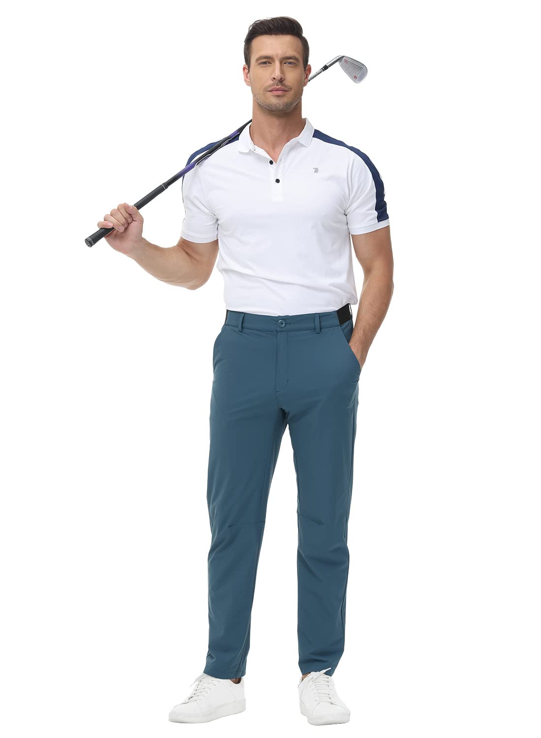 TBMPOY Mens Stretch Golf Pants Lightweight Quick Dry Casual Work Pant with 3 Pockets Stone Blue 40