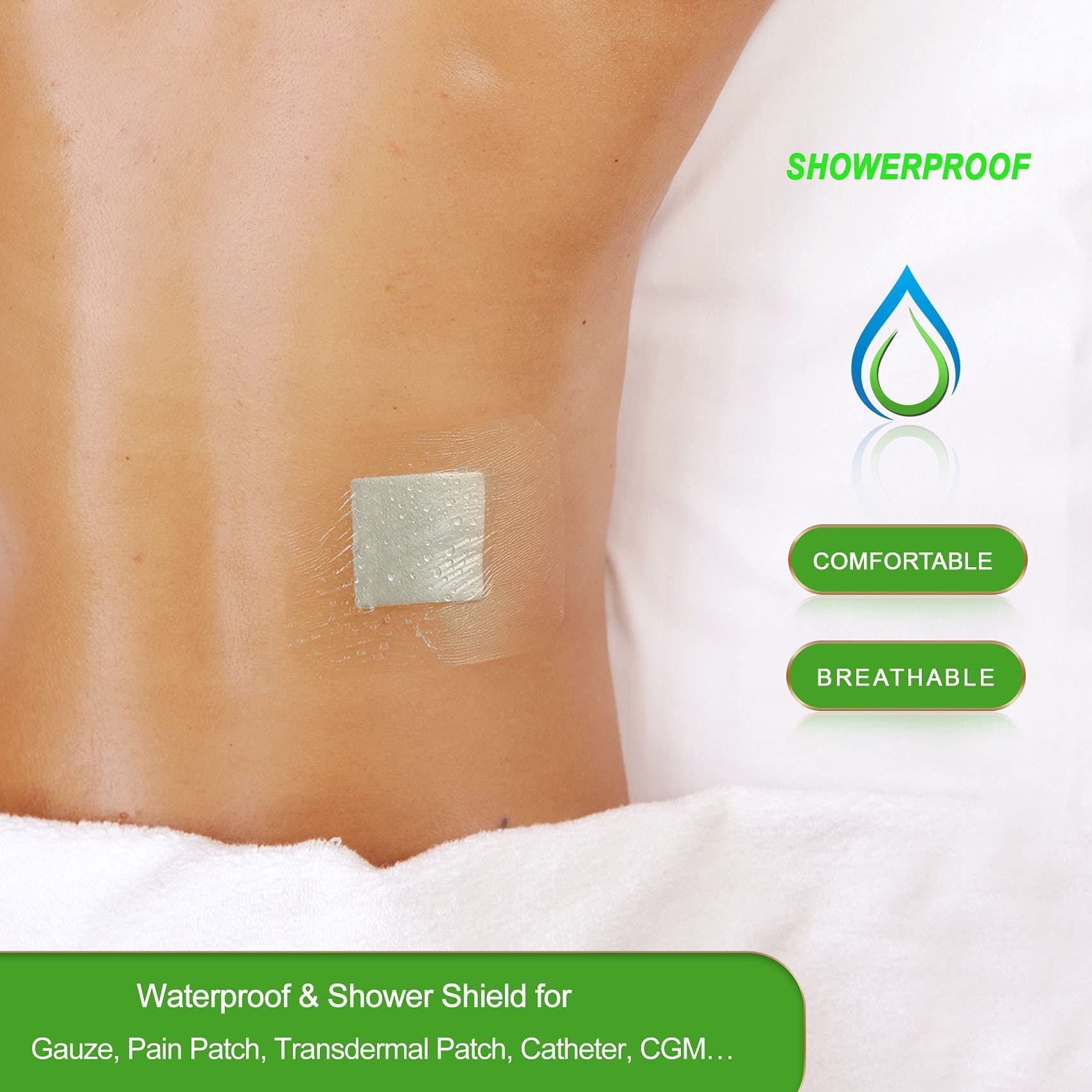 NeuHeils Transparent Film Dressing, Large Waterproof Wound Cover Bandage 4''x4.75'', 50 Packs, Post Surgical Shower or IV Shield, Tattoo Aftercare Bandage, Adhesive Patch 4 x 4 3/4 Inch