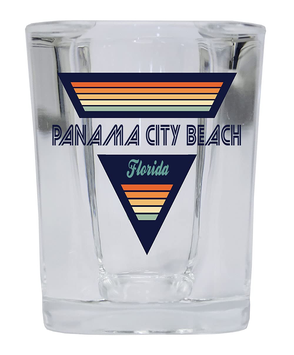 R and R Imports Panama City Beach Florida 2 Ounce Square Base Liquor Shot Glass Retro Design