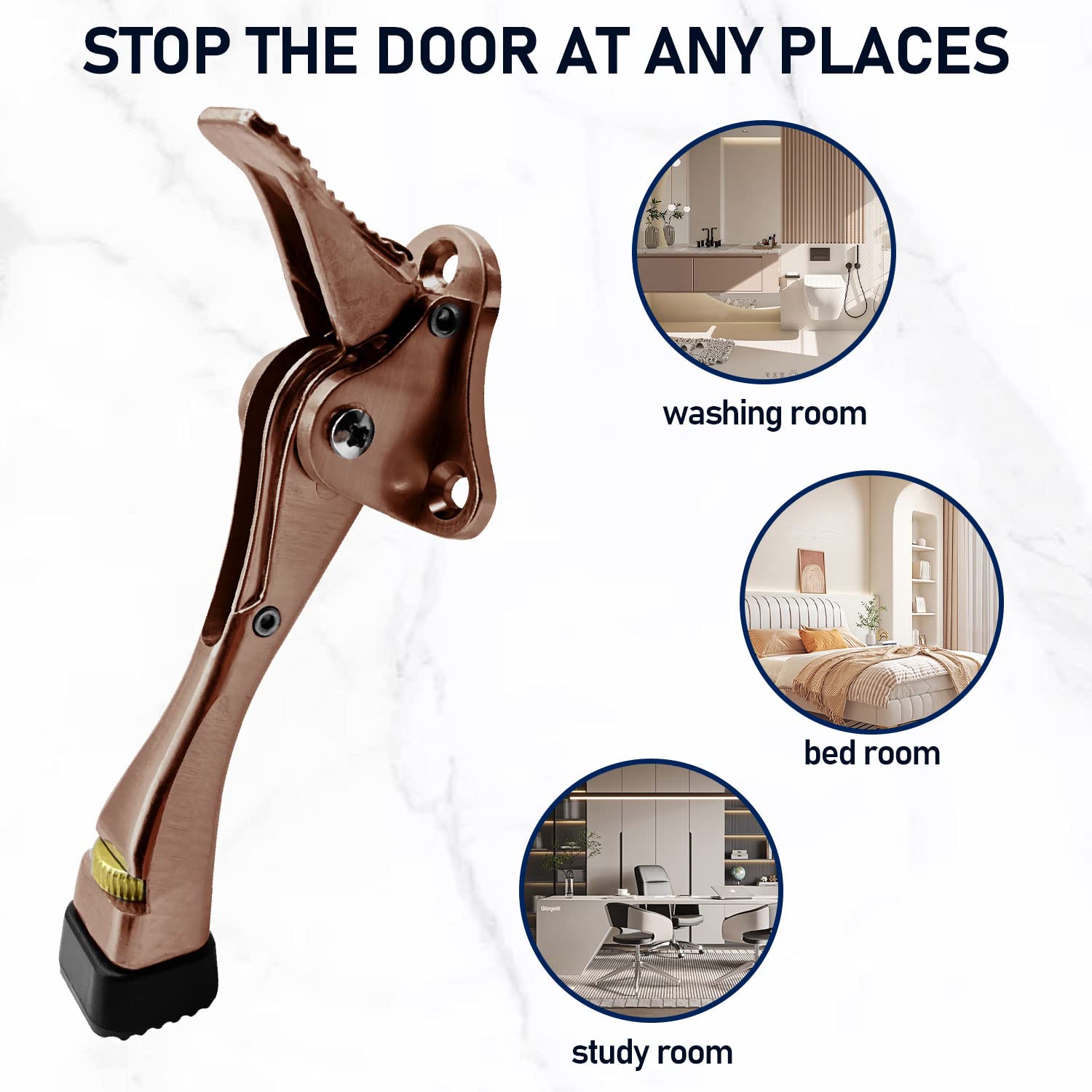 Premium One-Touch Door Stopper with Non-Slip Rubber Tip - Metal Design for Wood, Concrete, Ceramic Tiles, Carpets - 4-inch Size - Ideal for Home or Office Use (Antique Bronze)