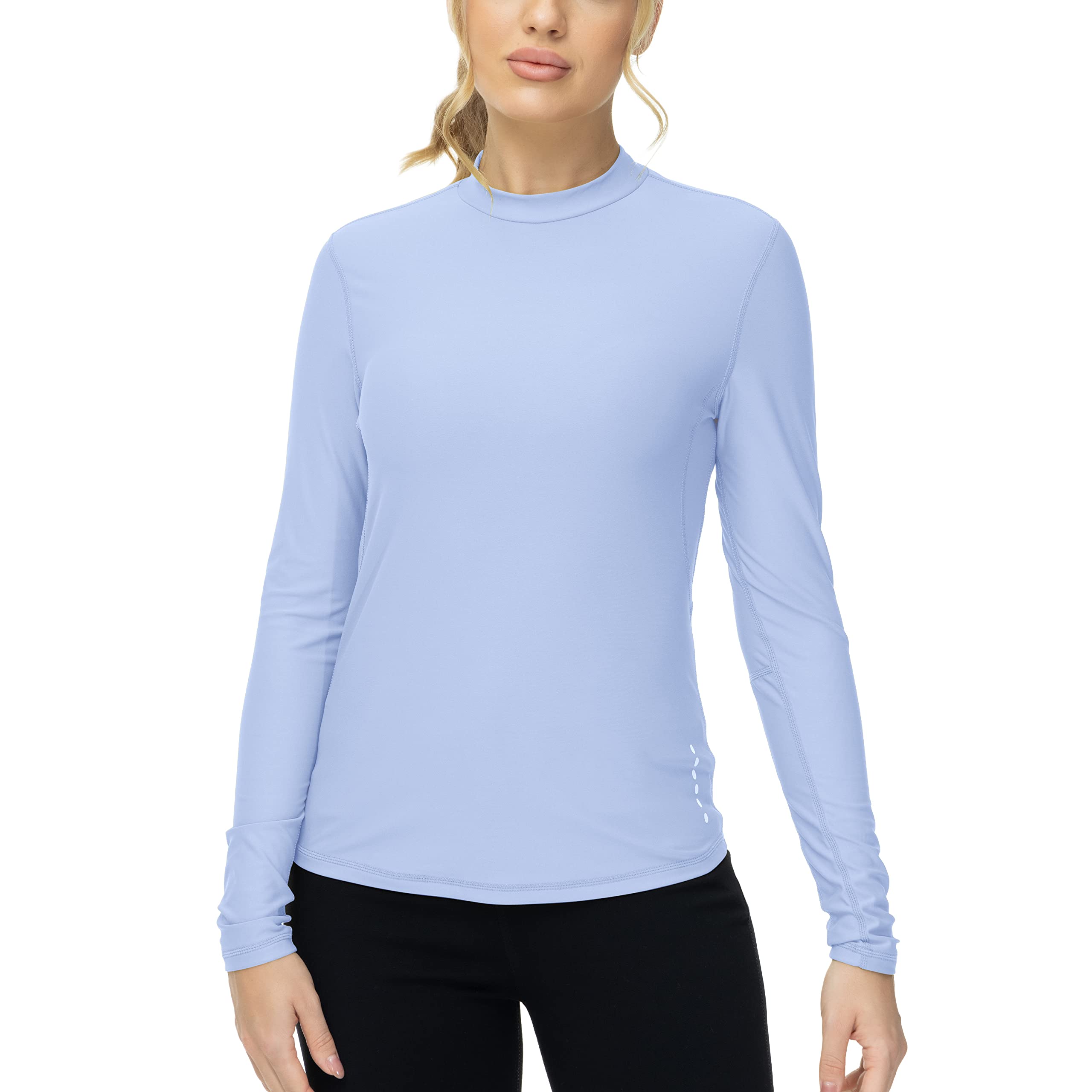 TBMPOY Womens Fleece Mock Neck Long Sleeve Running Shirts Thermal Base Layer Active Tops Grayish Purple S