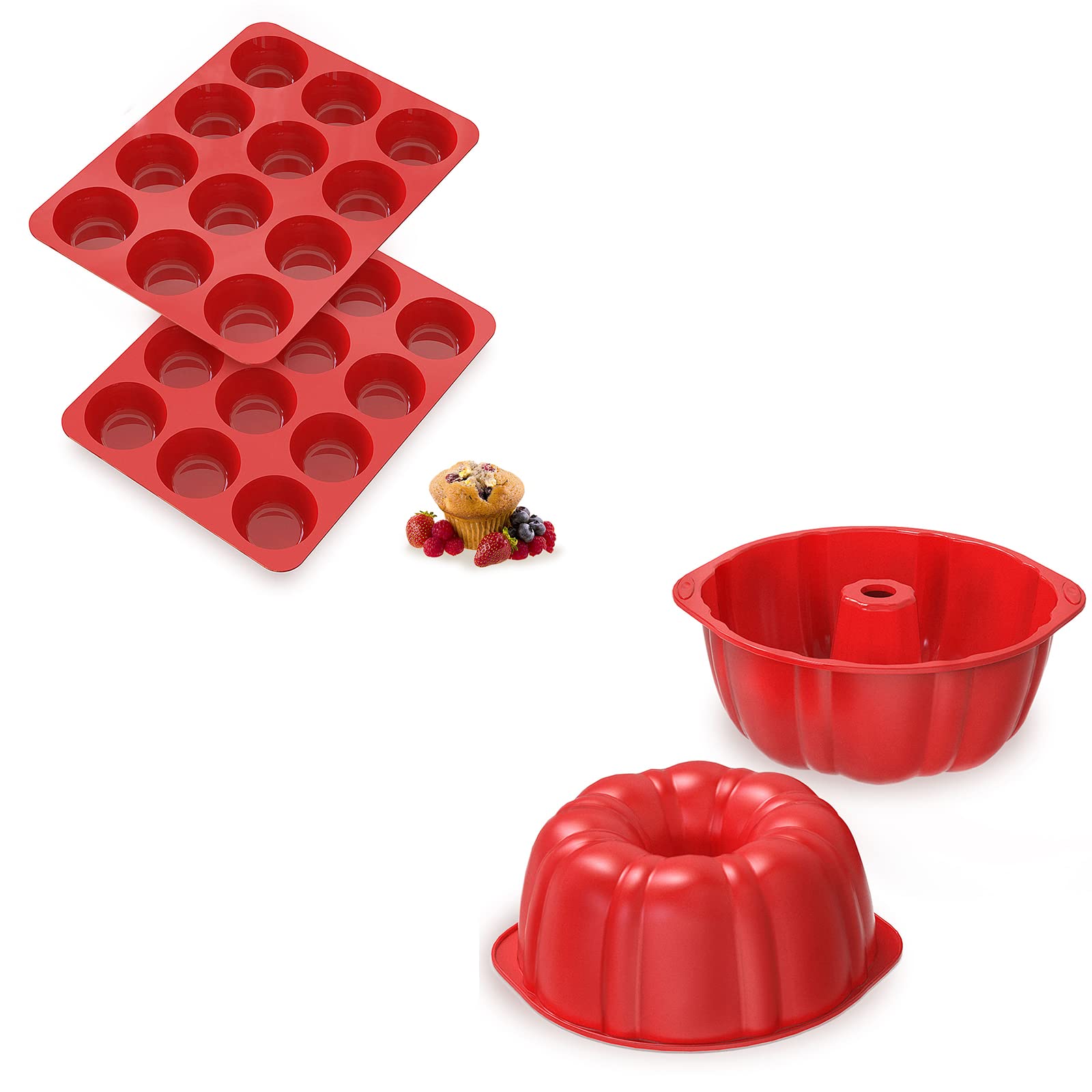 SILIVO 2x Silicone Muffin Pans + 2x Silicone Bunte Pans