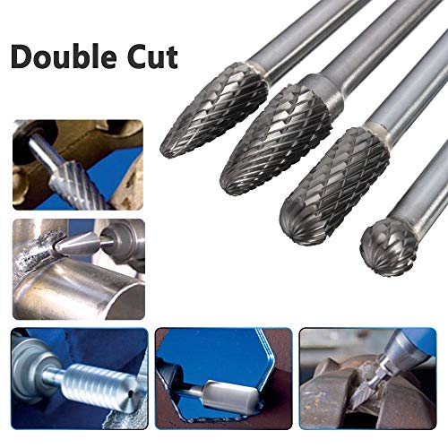 Yakamoz Set of 4Pcs 5.9-Inch Long Tungsten Steel Solid Carbide Rotary Burrs Set with 6mm Shank Fits Rotary Tool for Woodworking Drilling Carving Engraving