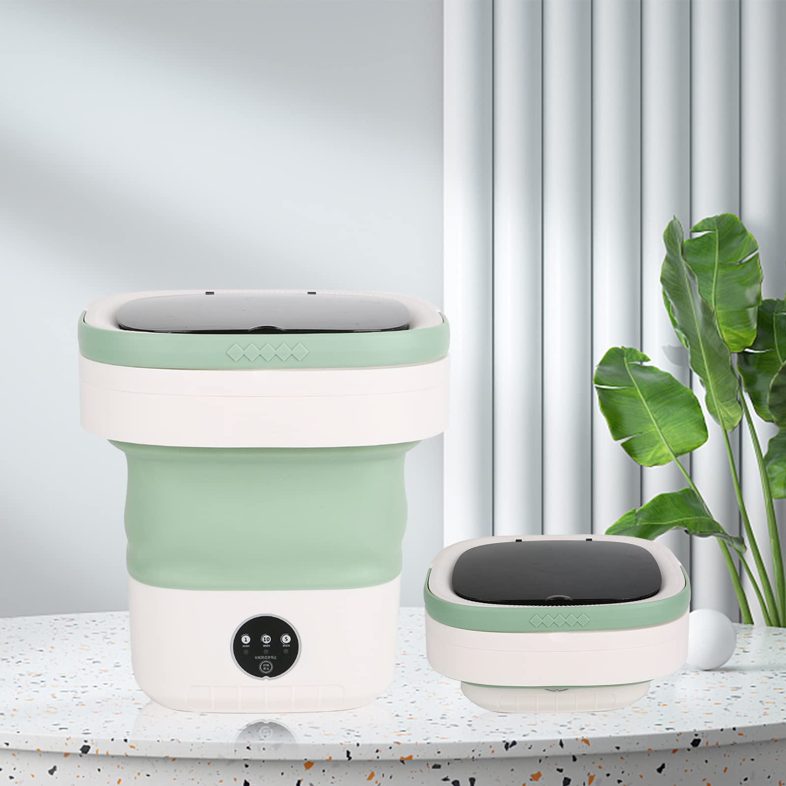 Portable Washing Machine, 7.5L 3-Speed Adjustment Mini Foldable Washer with Drain Basket USB Compact Outdoor Washing Machine for Underwear, Sock, Suitable for Travel, Camping,RVs(Fresh Green)