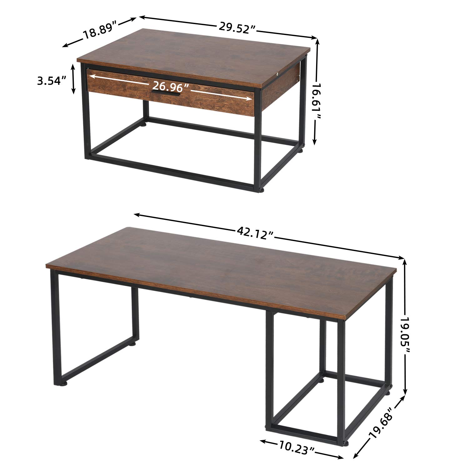 Nesting Coffee Table Set of 2 for Living Room, Sofa Side Rectangular Stacking Table with Large Capacity Sliding Rails Drawer, Home Office Furniture 42'' L X 19'' W X 19'' H