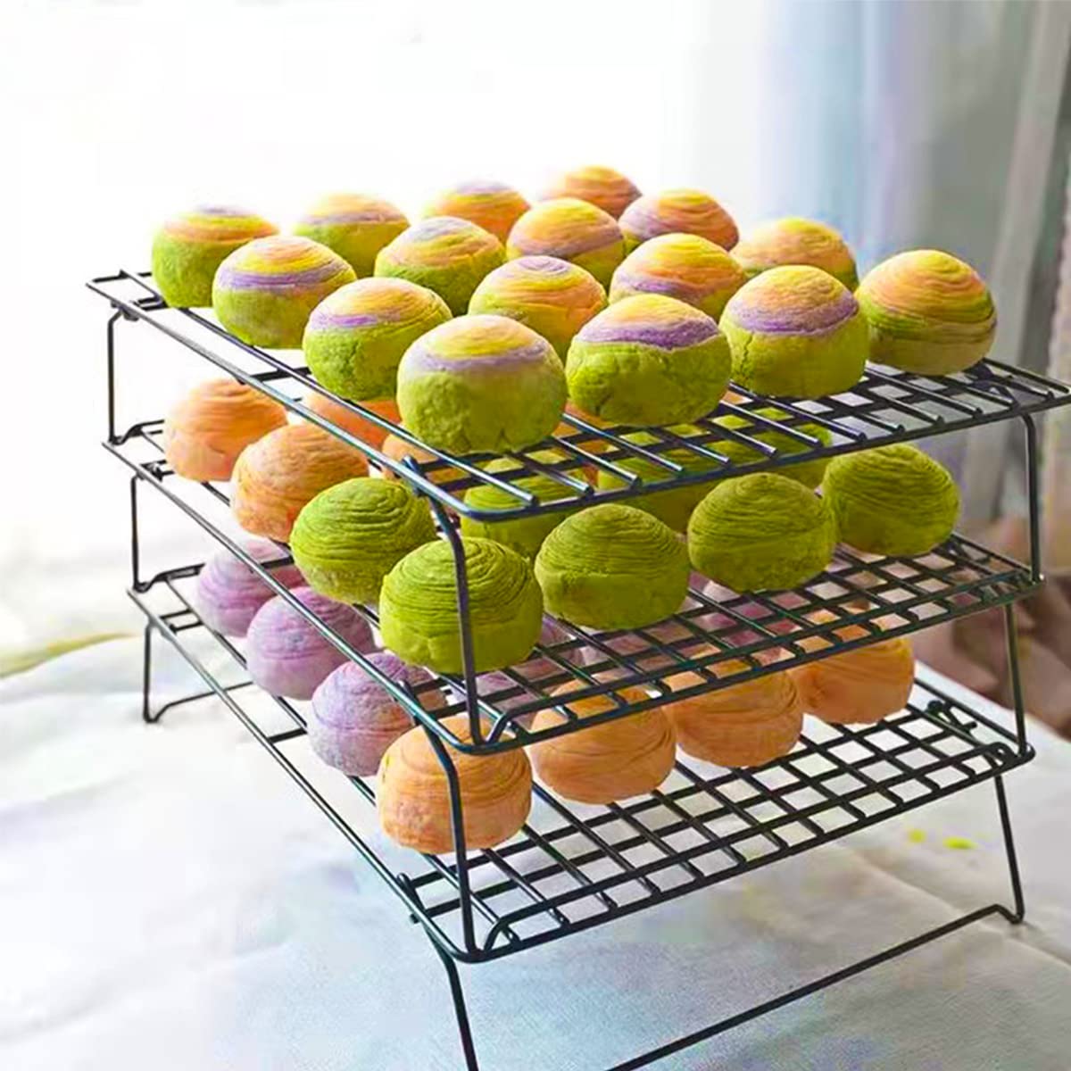 Shellkingdom Cooling Racks, Stainless Steel Non-Stick Baking Racks And Oven Safe Wire Cool Racks for Cookies, Cakes and Baking,3-Tier,Foldable