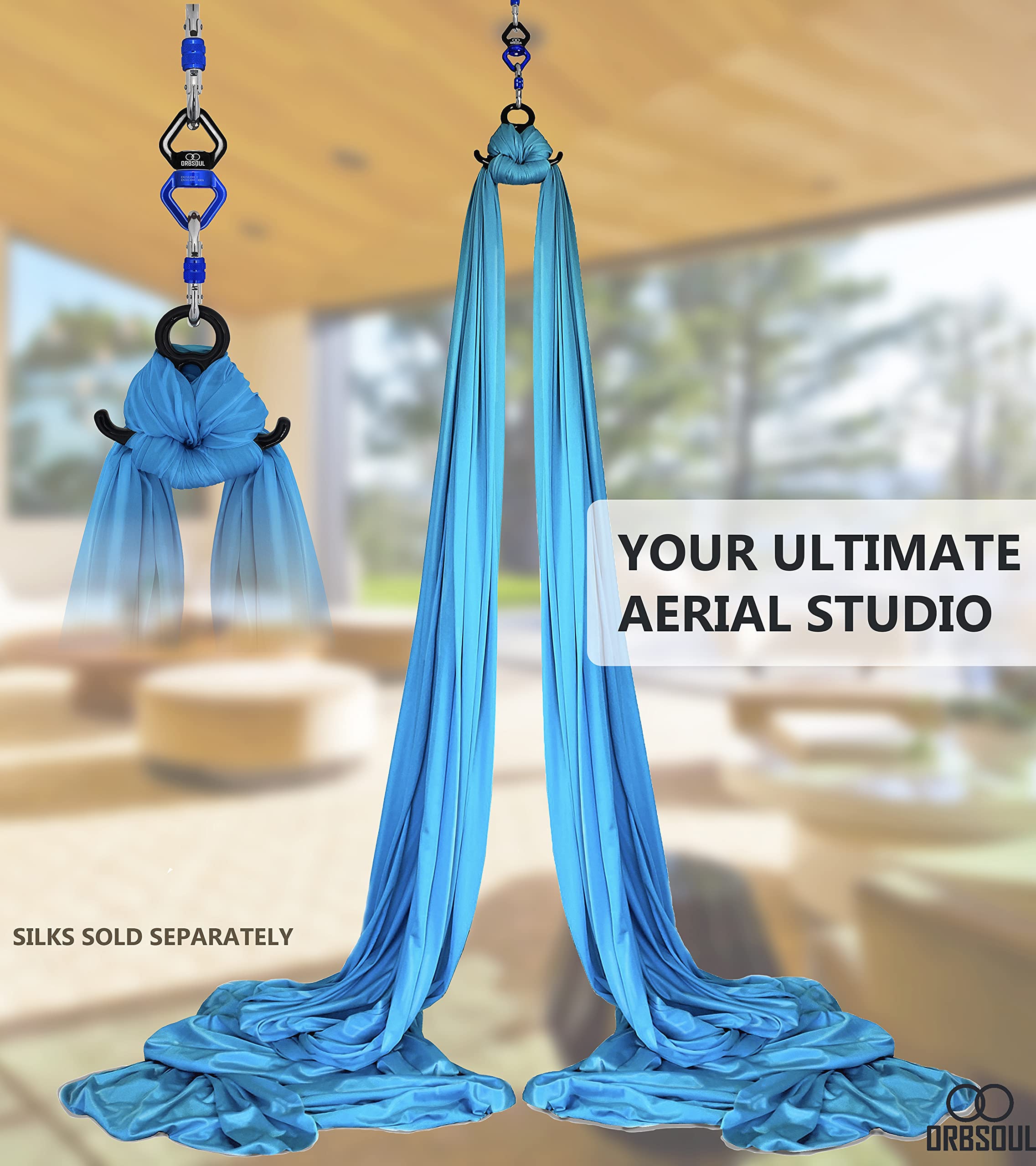 Orbsoul Aerial Silks Hardware (Deluxe PRO Set), Certified Complete Kit (Includes Rescue Figure 8 Descender, Infinity Swivel 2.0, and 2X Ice-Blue Carabiners)