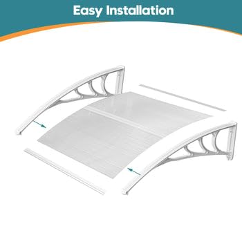 MCombo 39 inch x 38.6 inch Window Awning Outdoor Polycarbonate Hollow Sheet Door Patio Canopy (Clear Hollow Sheet/Pure Bracket+Grey Aluminum Fixing Bar)