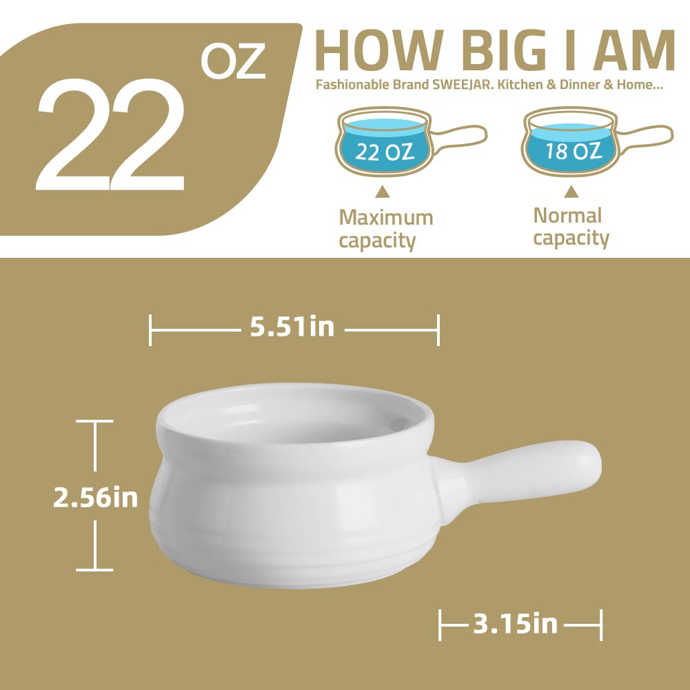 Sweejar Porcelain Soup Bowls with Handle, 22 OZ Ceramic Serving Crocks for French Onion Soup, Pumpkin Soup, Oatmeal, Stew, Dishwasher and Microwave Safe, Set of 4 (Jade)