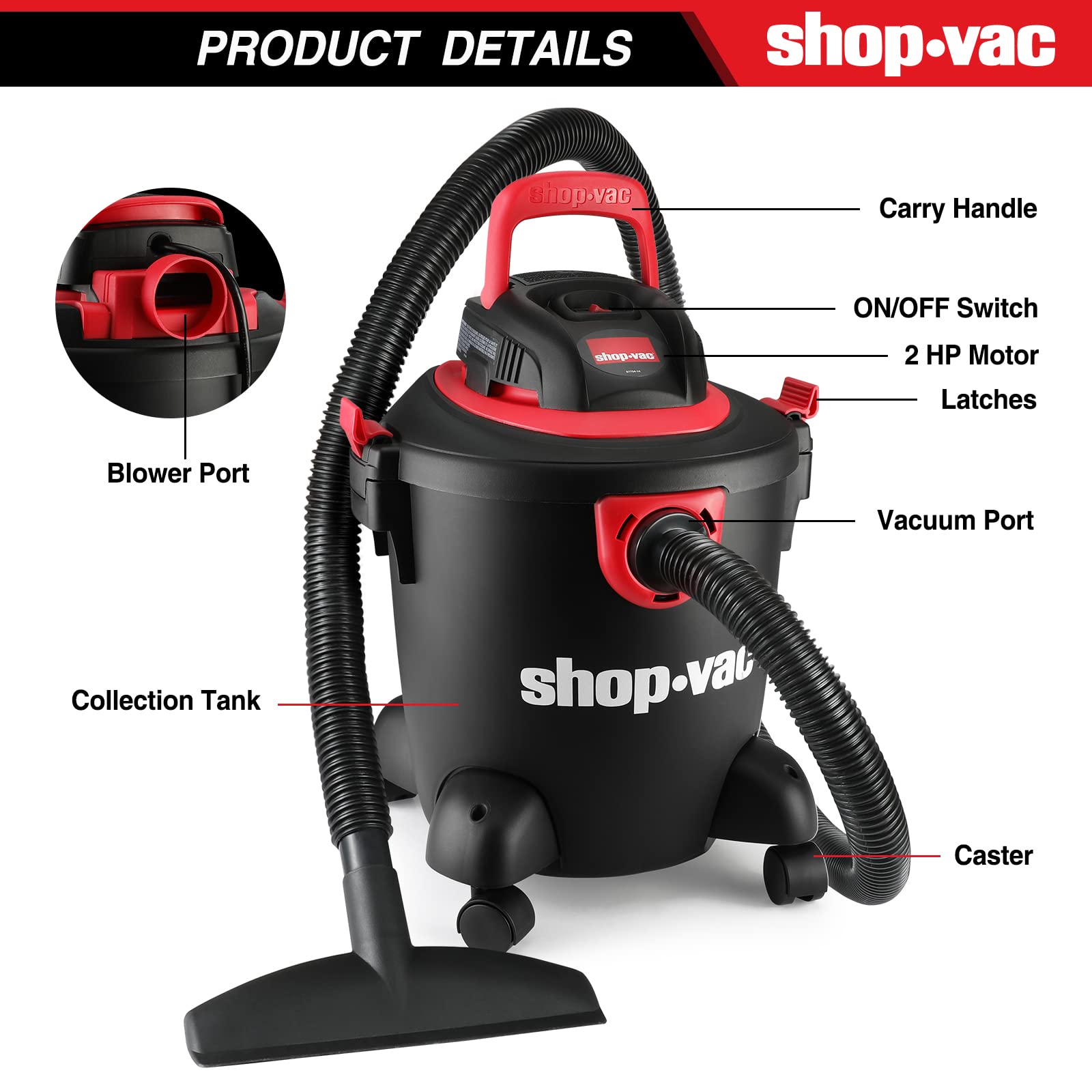 Shop-Vac 2035000 5 Gallon 2.0 Peak HP Wet/Dry Vacuum + 90107 Paper Disc Filter 6 Pack