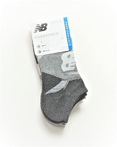 New Balance Men's 3 Pack Cushioned Moisture Wicking No Show Socks with Arch Support, Size 12.5-16, Grey