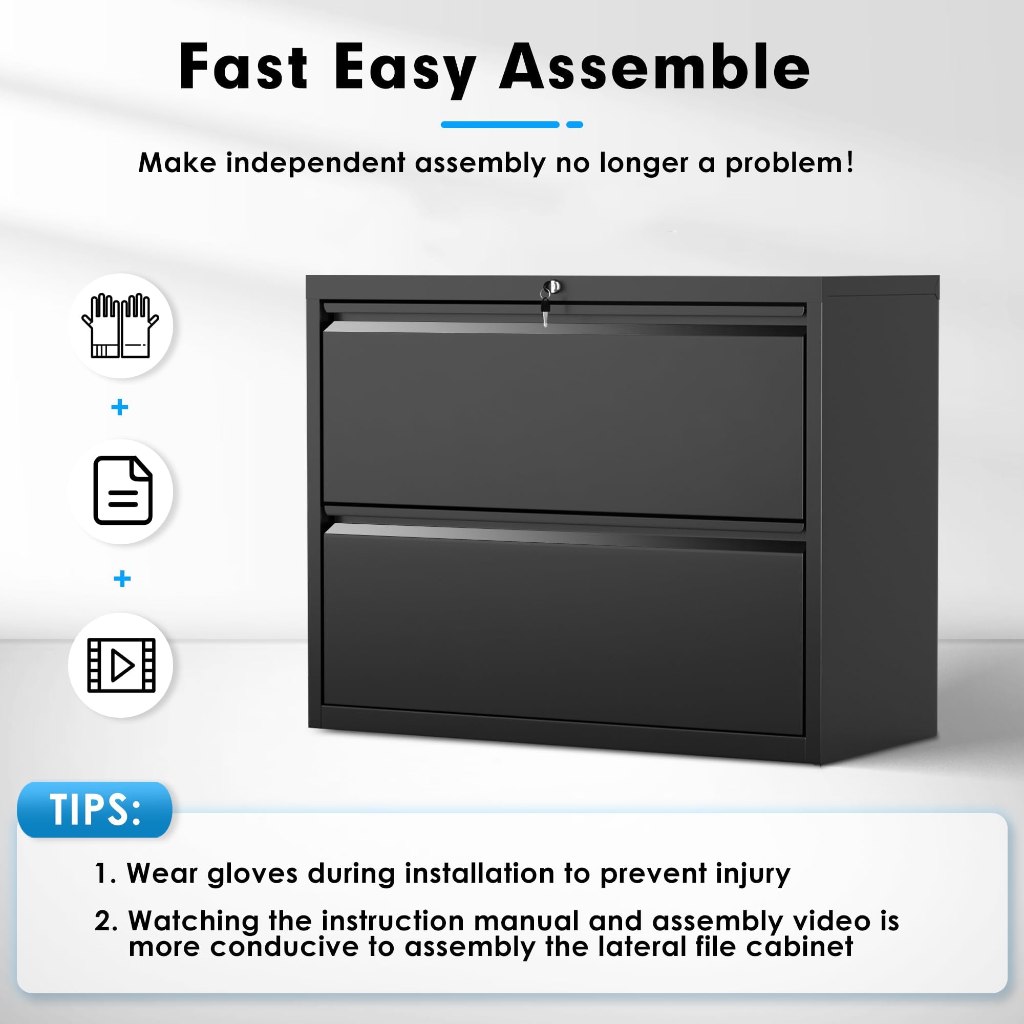 Pataku Mobile File Cabinet with Lock Metal Filing Cabinet for Home Office Locking Under Desk Cabinet with Wheels, 2 Keys for Fits Legal/Letter/A4 Size, Fully Assembled, Black