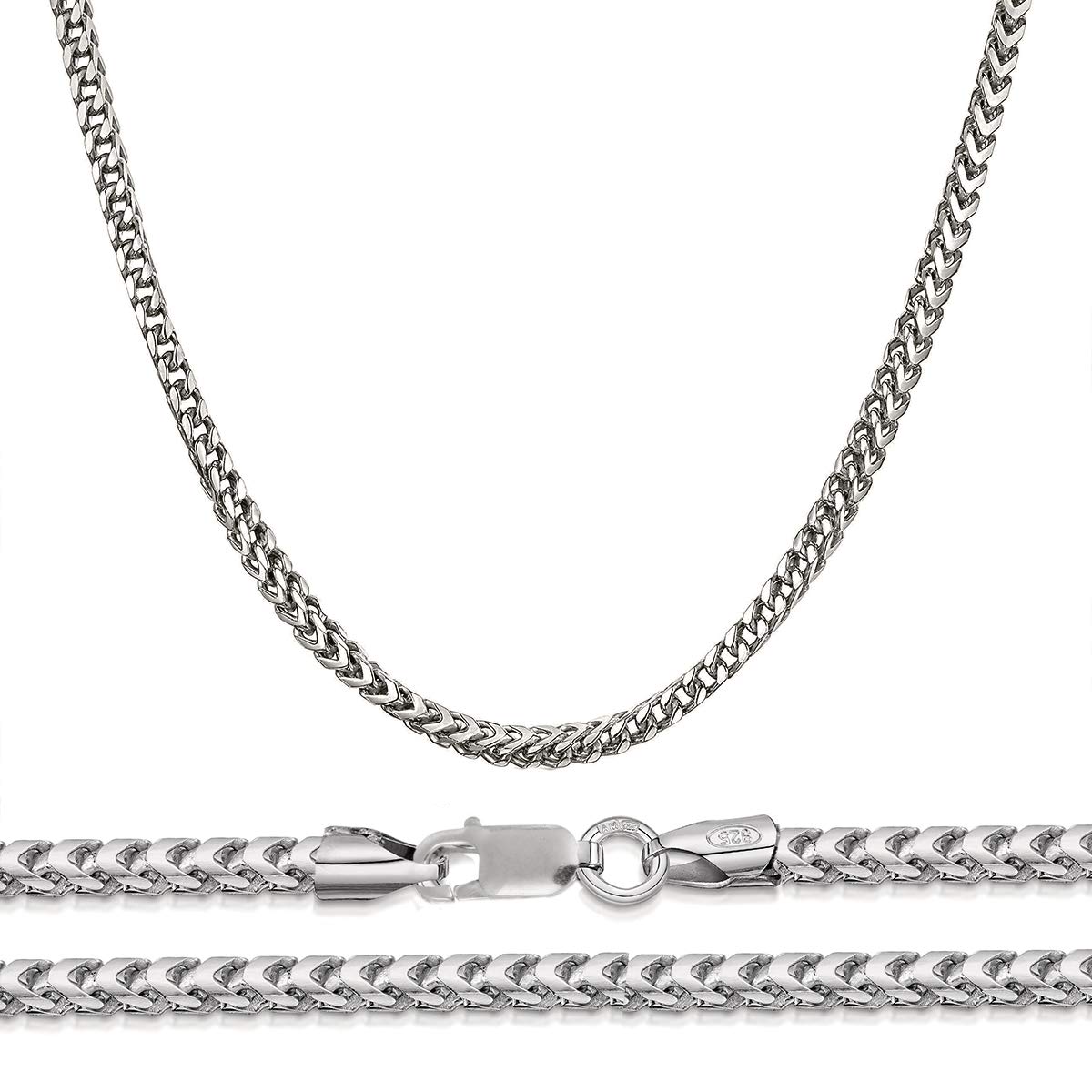 Orostar Sterling Silver 3MM Franco Square Box Link Chain Necklace, 16-30 Inch (Rhodium, 36)