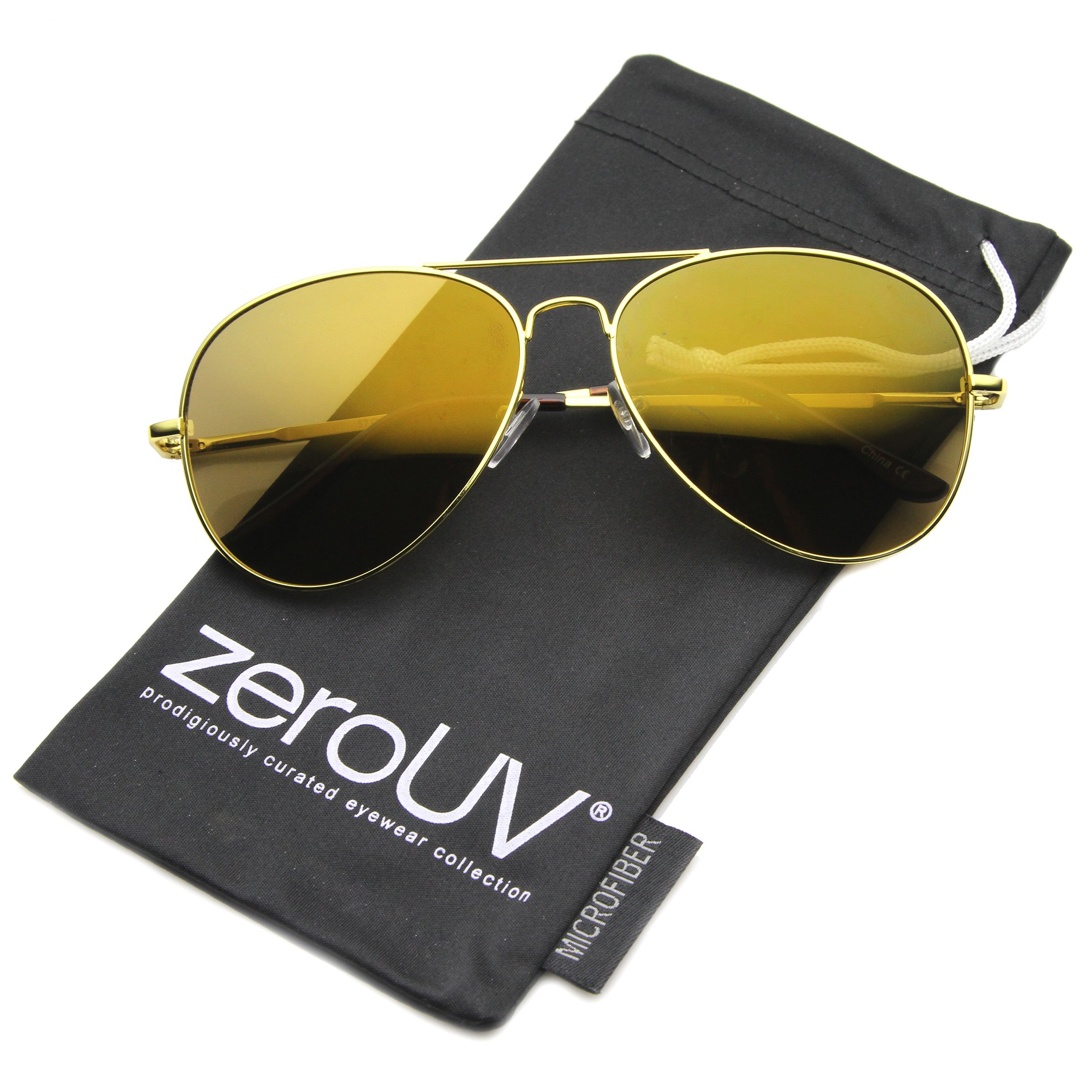 zeroUV FULL MIRROR Mirrored Metal Aviator Sunglasses (Black Mirror)