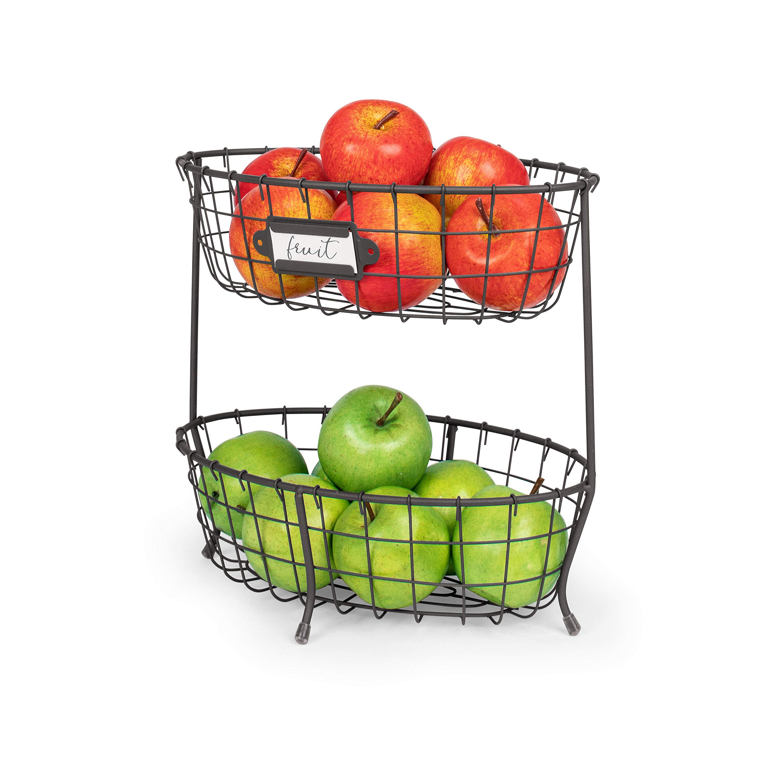 Spectrum Diversified Vintage Living Oval Server Stacked, 2-Tier Bowls, Dining Table & Kitchen Counter Organizer, Modern Fruit Basket Stand, Industrial Gray (A19676)