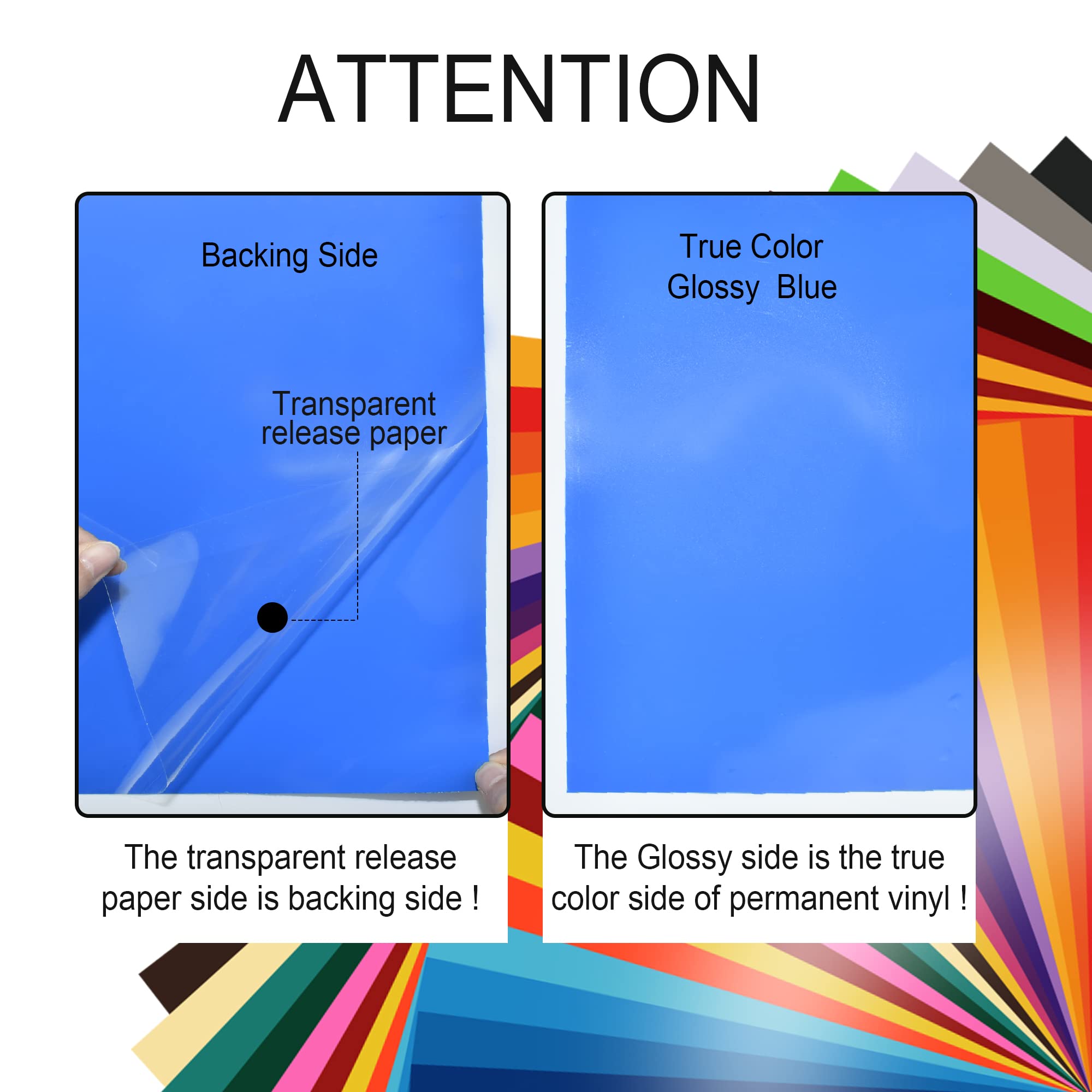 TECKFUNYL Permanent Adhesive Backed Vinyl Sheets (40 Packs, 12"x12") - Glossy 30 Colors Adhesive Vinyl 39 Sheets + 1 Transfer Tape Sheets for All Kinds of Cutting Machines