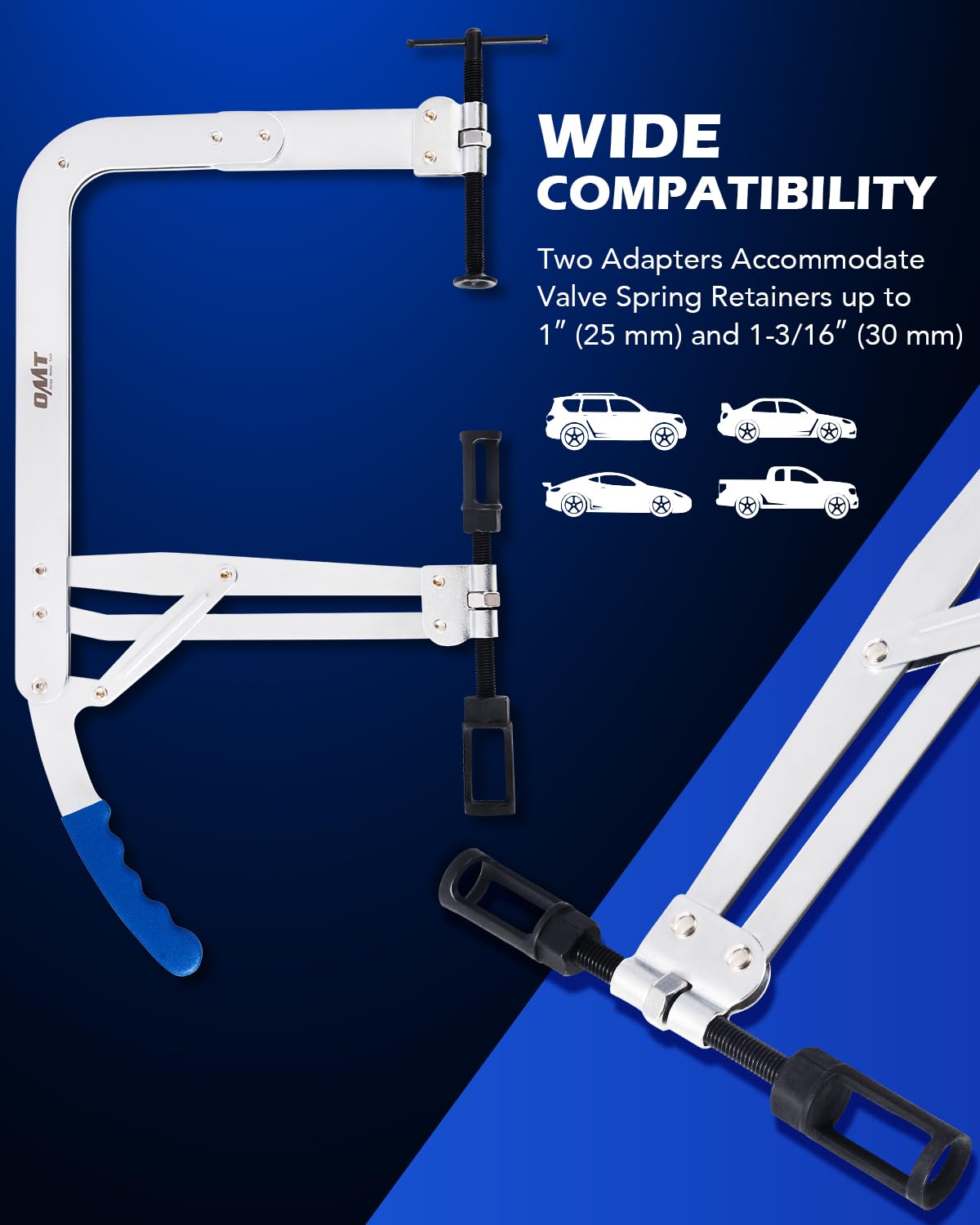 Orion Motor Tech Universal Valve Spring Compressor Tool, Valve Spring Removal Tool & Adjustment Tool with 1" & 1-3/16" Adapters, Direct Action Valve Spring Compression Tool for Cars Trucks and More