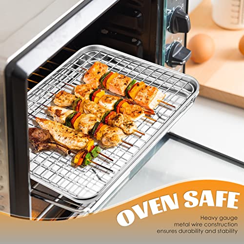 Small Baking Cooling Rack Set of 2, E-far Stainless Steel Toaster Oven Rack for Cooking Roasting Grilling Meat, 8.6β x 6.2β Metal Bakeable Wire Rack for Cookie Cake Bacon - Dishwasher Safe