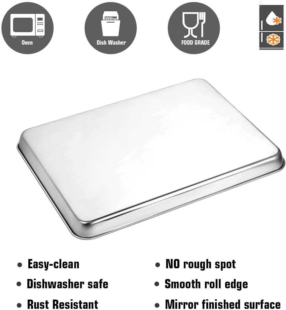 Small Baking Sheets Pans, HOHUNGF Mini Stainless Steel Cookie Sheets & Toaster Oven Tray Pan,Non Toxic & Healthy,Superior Mirror Finish & Easy Clean, Dishwasher Safe, 9.4 x 7x 1 inch, Silver, 9.4inch