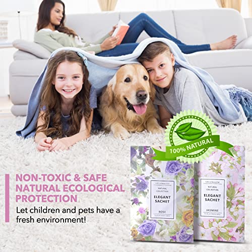 Telanshare 4 Packs(Rose+Jasmine) Mite/Moth Repellent Bag for Drawer & Closet, Natural Sachet Bag, 90 Days Extended Protection