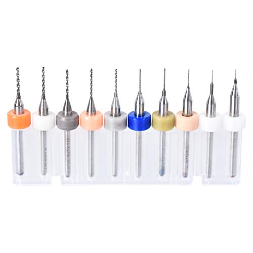 uxcell PCB Drill Bits 0.2mm-1.1mm Tungsten Carbide Rotary Tool Jewelry CNC Engraving Print Circuit Board Micro Drill Bits 1/8 Inch Shank 1 Set (10 Pcs)