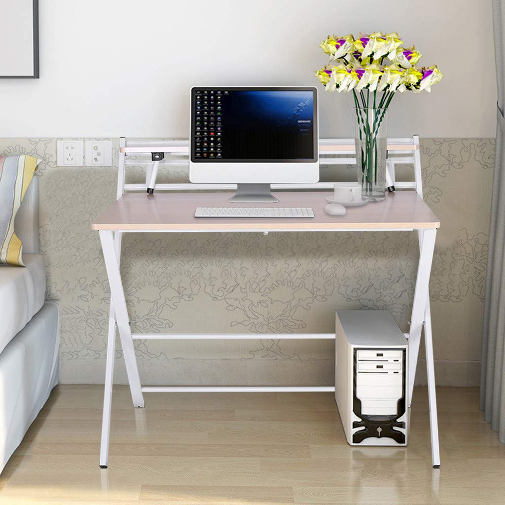 Peacur Foldable Writing Computer Desk, 32" Small Lazy Modern Laptop Table, 3 Steps Quickily Assembly Folding Desk for Home Office Use with Storage Organizer Shelf (1PC)