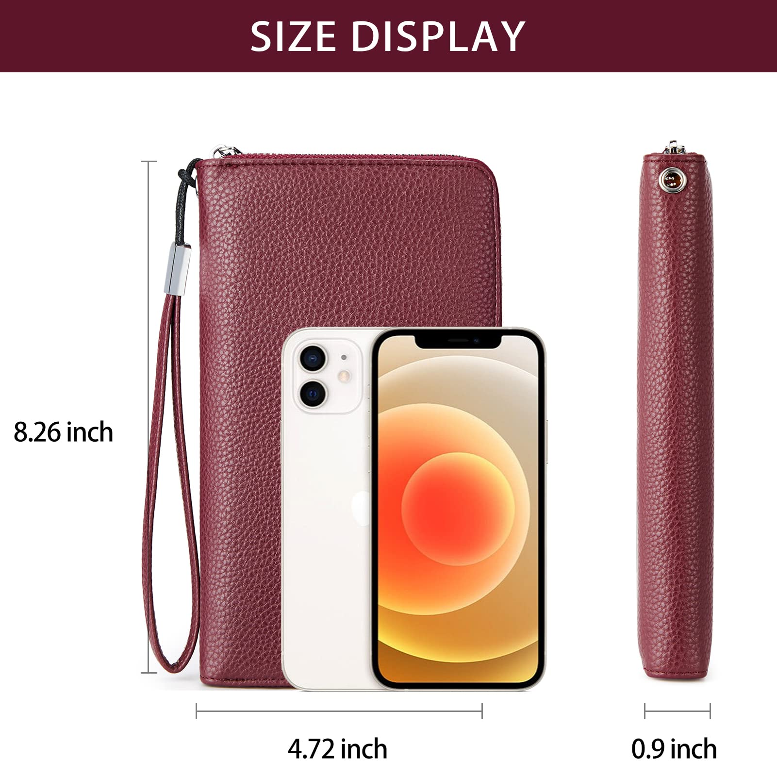 Telena Womens Wallet Leather Large Clutch Purse Credit Card Holder with Zipper Pocket Coffee