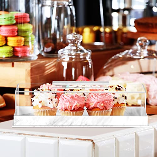 Rectangle Cake Tray with Lids, Clear Pastry Display Case, Dessert Holder Tray, Cake Stand, Cookie Display, Marble Pattern Plastic Cake Platter with Lucite Cover, Pastry Base