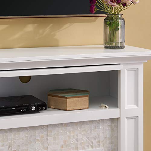 SEI Furniture Nobleman Mother of Pearl Tiled Electric Fireplace with Hidden Media Shelf, New White