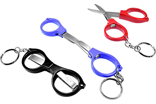 Seki Japan Folding Safety Scissors, Stainless Steel Blade Glasses Shear, Red Plastic Handle with Key Chain, for Fabric, Embroidery, Arts Crafts