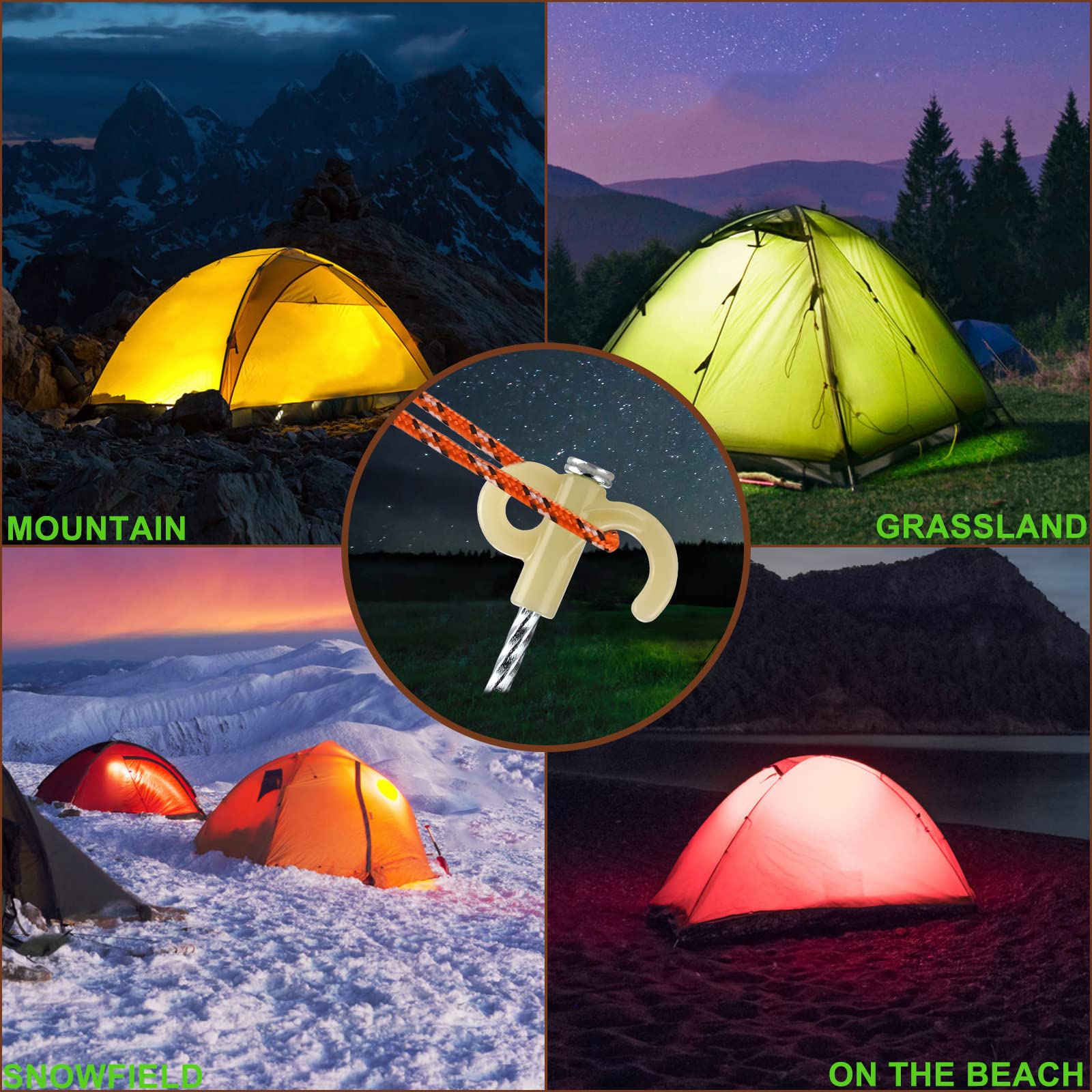 Tent Pegs 8pc-Pack, Luminous Head + Extra Canvas Carry Bag 10-in Multipurpose Heavy Duty Steel Tent Pile Tarp Pile Outdoor Camping Accessories (8)