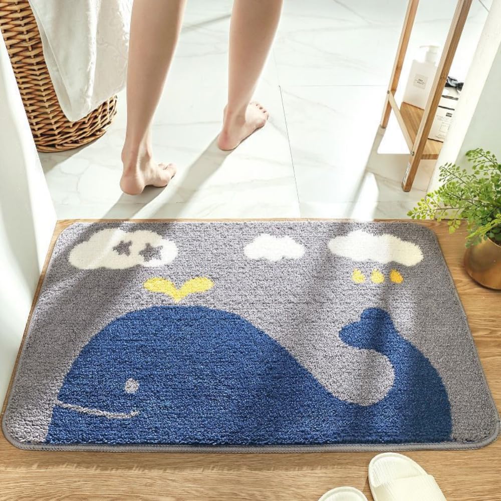 MeganJDesigns Non Slip Bathroom Rugs, Cute Microfiber Bath Rug, Machine Wash Shower Mat (Cat, 15.5 * 23.5 in)