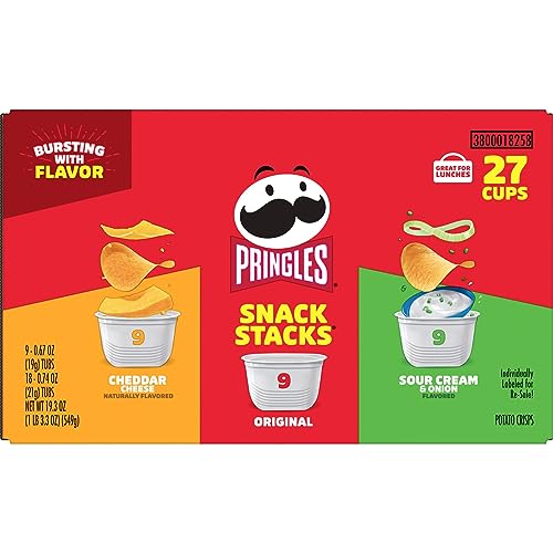 Pringles Potato Crisps Chips, Lunch Snacks, On-the-Go Snacks, Snack Stacks, Variety Pack, 19.3oz Box (27 Cups)โโ