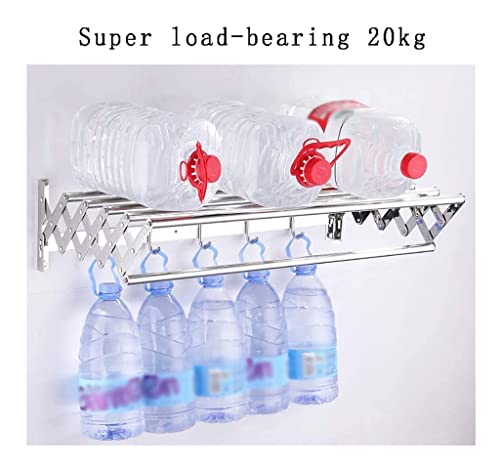 XMCX Foldable Clothes Drying Rack Wall Mounted 5 Rails Dryer Retractable Airer Bathroom Towel Rail Hooks Washing Cloth Line Stainless Steel Extendable Easy Storage (Size : 40cm)
