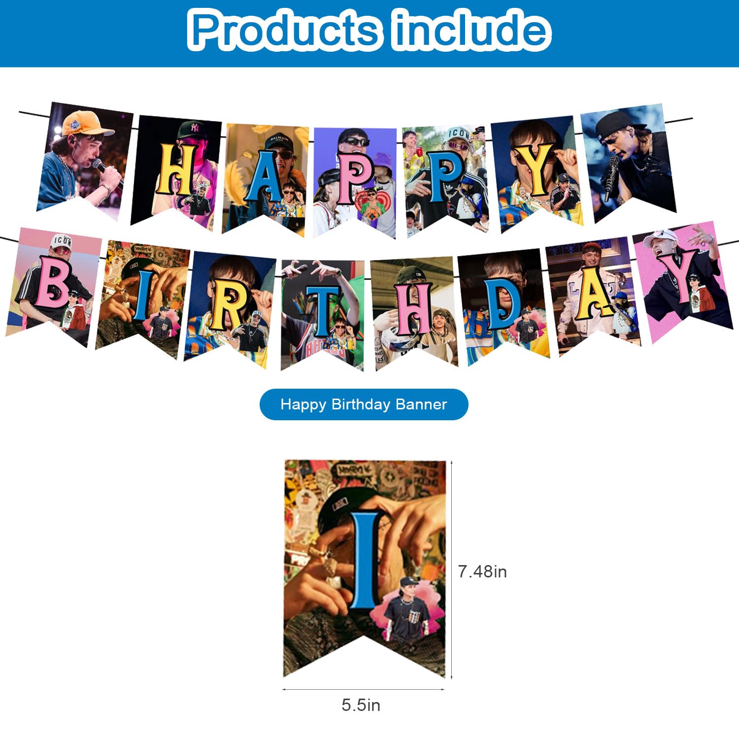 ๐๐ฎ๐ผ๐ธ ๐๐ต๐พ๐ถ๐ช Theme Birthday Party Decorations,๐๐ฎ๐ผ๐ธ ๐๐ต๐พ๐ถ๐ช Rapper Singer Party Supply Set for Kids with 1 Happy Birthday Banner , 12 Cupcake Toppers,18 Balloons and Sticker for Music Party Decorations