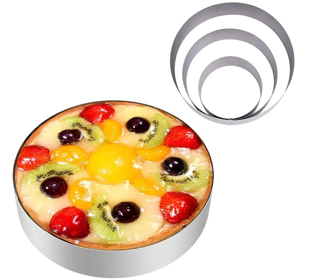 Siking Stainless Steel 4 / 6 / 8 Inch Round Cake Ring Mold Round Cutter Pancake Mold For Mousse Cheese Cookie Salads Onigiri (Round), H 11- 3