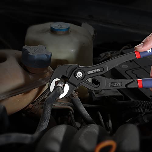WORKPRO 2 Piece Groove Joint Pliers Set, 7 & 10-Inch Fast Adjustable Water Pump Pliers, V-Jaw Tongue and Groove Pliers in CRV Steel