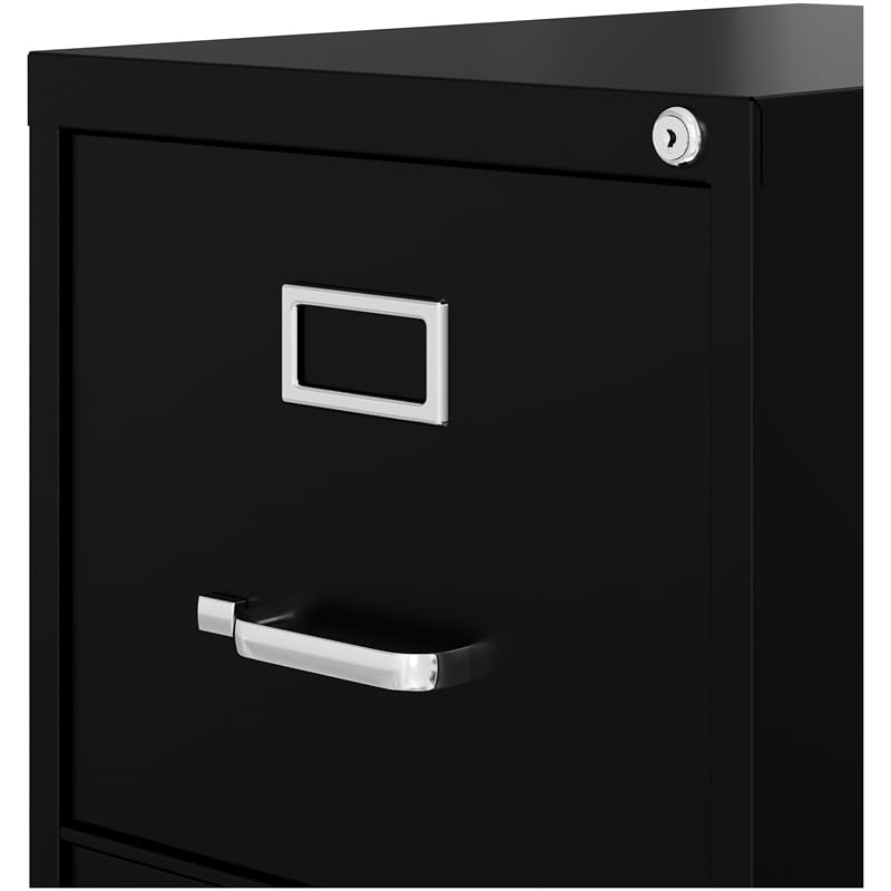 Pemberly Row 22" Deep 2-Drawer Classic Design Metal Letter Width Vertical File Cabinet, with Lock, Steel Ball-Bearings, Commercial Grade, for Business/Educational/Personal Office, in Black