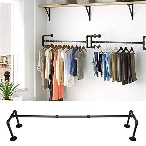 XYYXDD Simplicity Clothes Rail,Wall-Mounted Industrial Style Clothing Display Stand Horizontal Bar Hangers Easy to Install/Black/117 * 24.9Cm