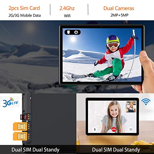 ZONKO Tablet 10.1 Inch Android Tablet with 2GB RAM+32GB ROM+128GB Expandable Storage, Dual Sim Card Slot for 3G Phone Call, Support WiFi, Bluetooth, GPS(Black)