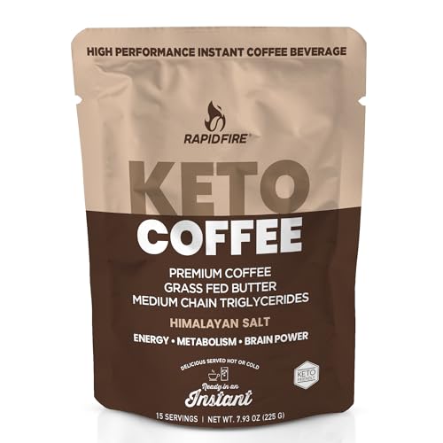 Rapidfire Ketogenic High Performance Instant Coffee Mix, Supports Energy and Metabolism, 15 Servings, brown, 7.93 ounce (pack of 1)