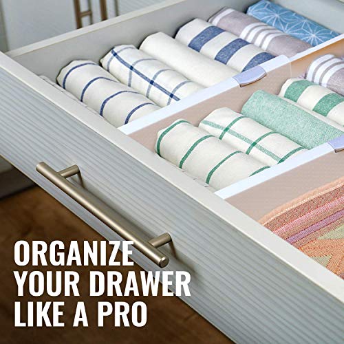 RAPTUROUS Adjustable Drawer Dividers 3 Pack, 4” High, 11-17” Long, Dresser Drawer Divider for Bedroom, Closet, Kitchen, Nursery Organization, Office, Strong & Sturdy Hold, Soft Foam Edges(White)