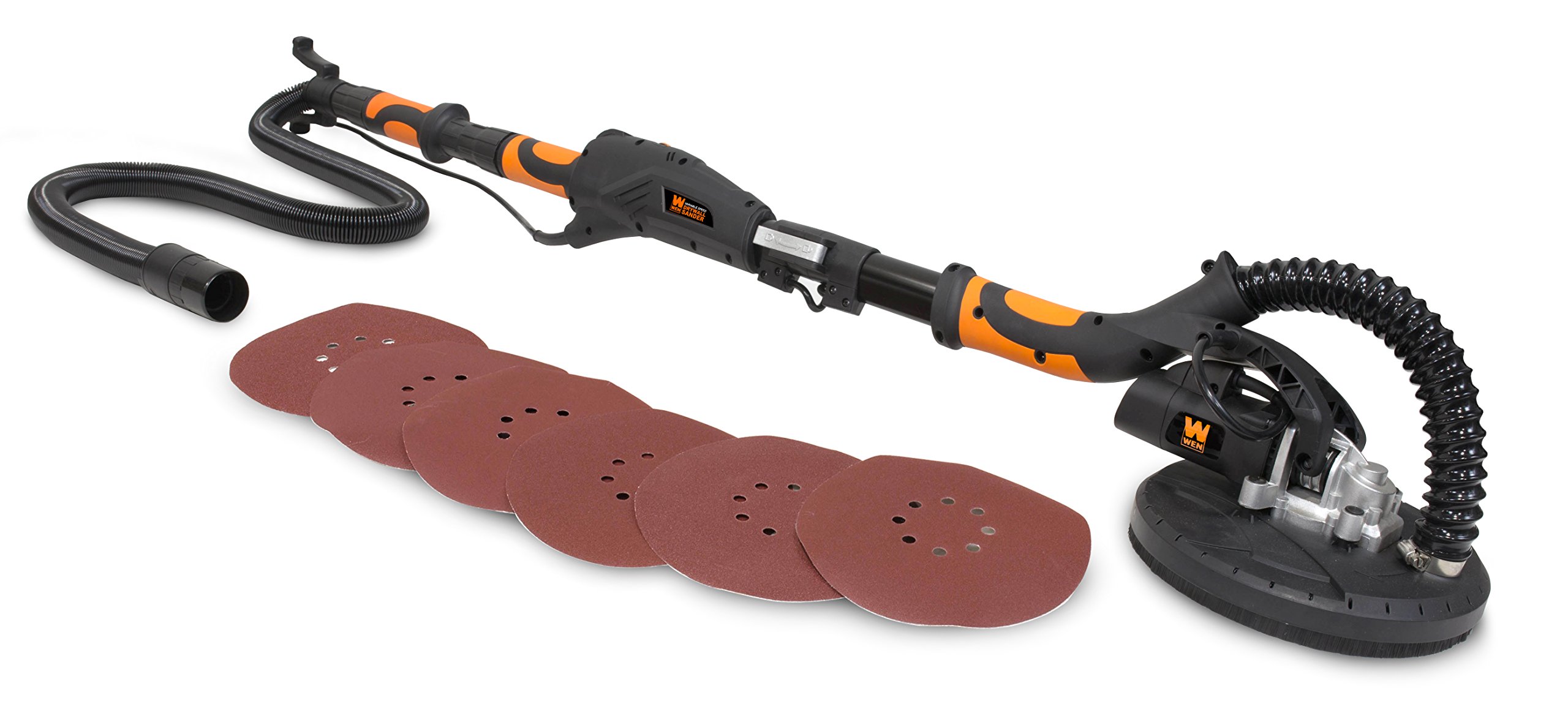 WEN 6369 Variable Speed 5 Amp Drywall Sander with 15' Hose & 6369SP150 150-Grit Hook and Loop 9-Inch Drywall Sander Sandpaper, 10-Pack