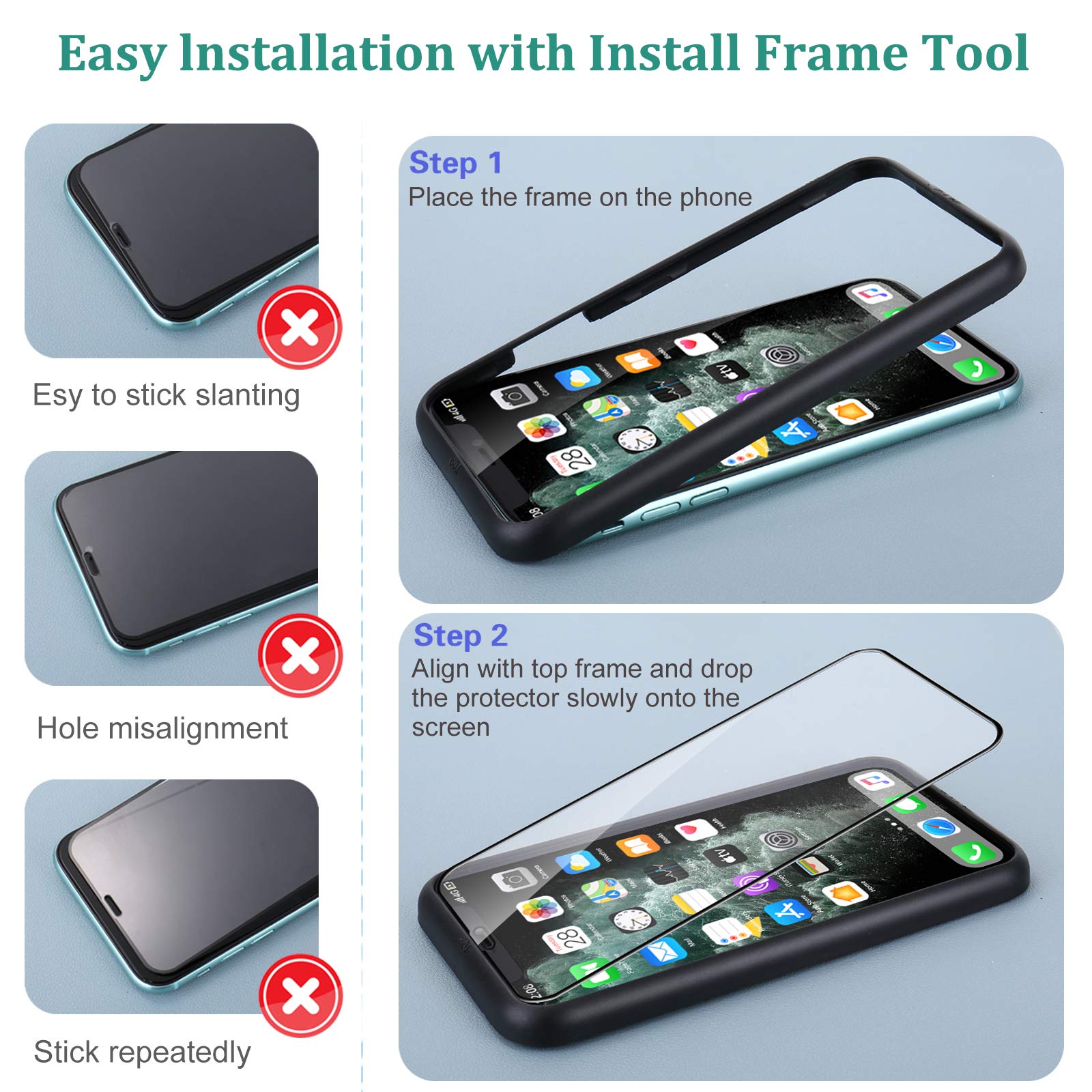 Pofesun 6 Pack Edge-to-Edge Tempered Glass Screen Protector for iPhone 11/iPhone XR 6.1Inch, Full Framed Coverage Film with Easy Installation Kit, HD Anti-Scratch Bubble Free 9H Hardness Case Friendly
