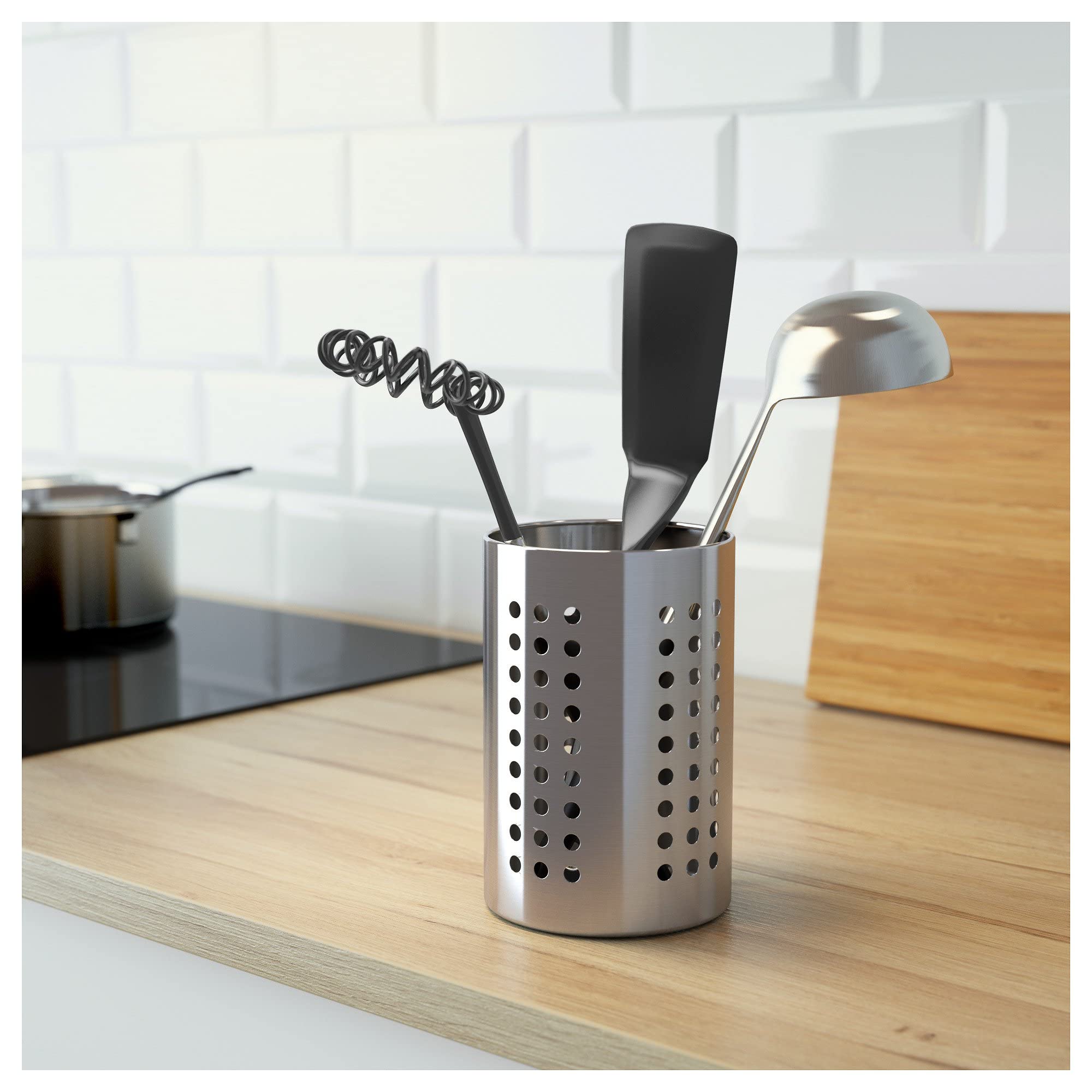 Stainless Steel Dotted Design - Cutlery, Cooking Utensils and Gadgets, Caddy Spoon Holder Silver Color Size 5 Inch