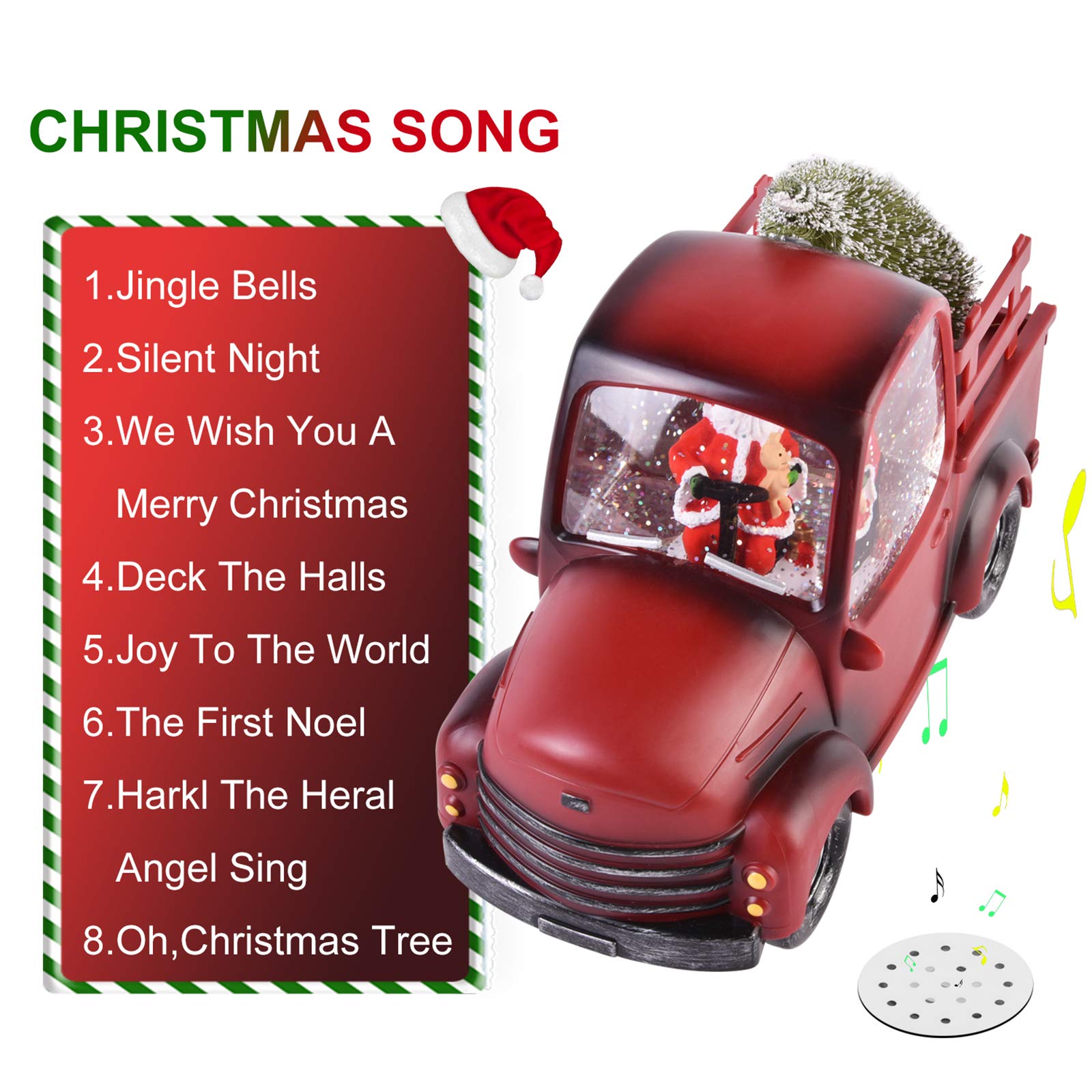 Musical Christmas Water Lantern - Lighted Santa Christmas Snow Globe Lantern with Swirling Glitter for Christmas Home Decor, Gifts - 3 AA Battery Operated & USB Operated
