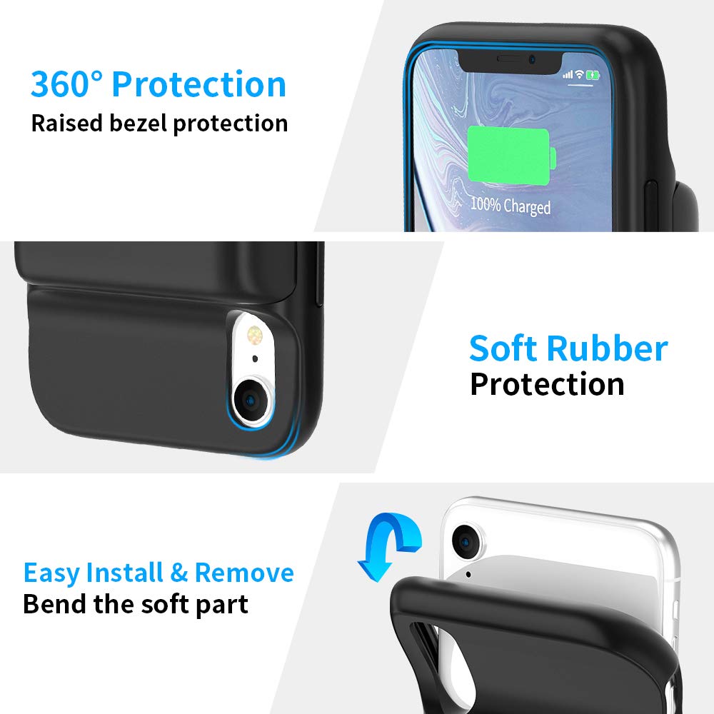 NEWDERY Battery Case for iPhone XR, 10000mAh Charging Case Compatible with iPhone XR Rechargeable Extended Battery Pack Protective Charger Case 6.1inches(Black)