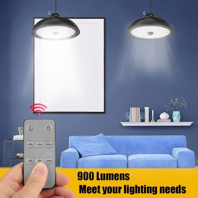 SyouHome Solar Pendant Lights, 78 LED 900LM Dual Head Solar Shed Lights with Motion Sensor/IP65 Waterproof/4 Modes, Solar Daytime Work Lights for Outdoor, Inside House, Garden, Patio, Barn, Shed