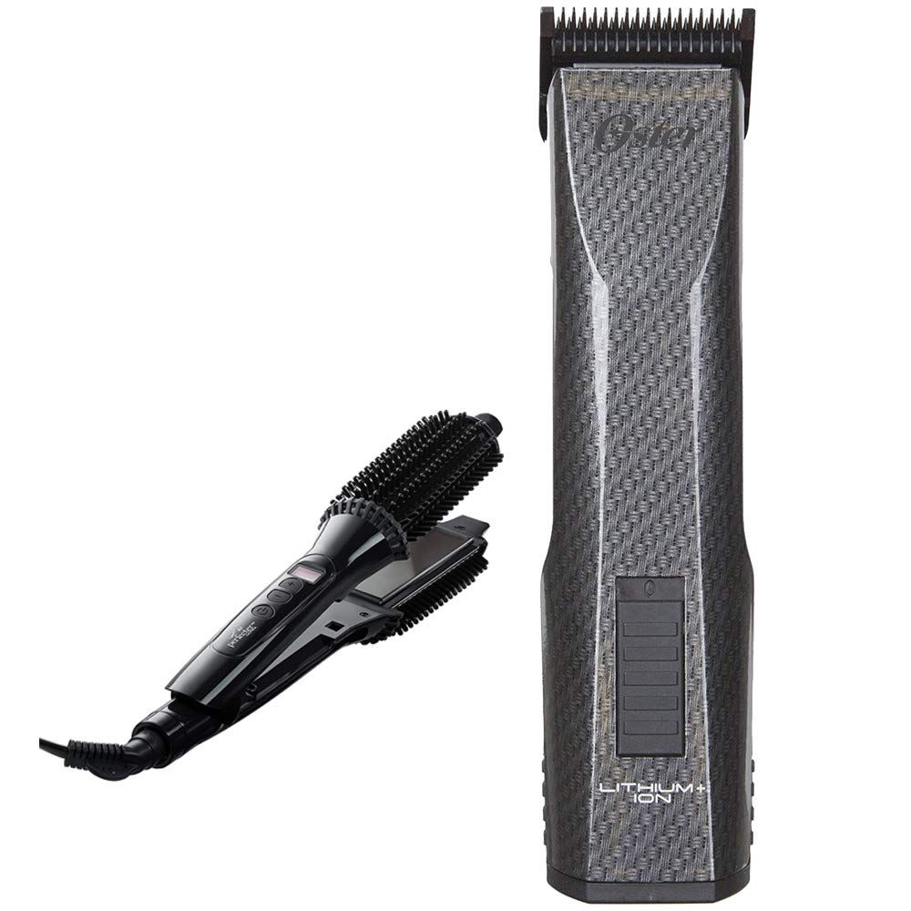 Oster 076550-100-001 Professional Octane Cordless Clipper Bundle with Perfecter Flat Iron Hair Straightener & Hot Round Brush 2-in-1 Black