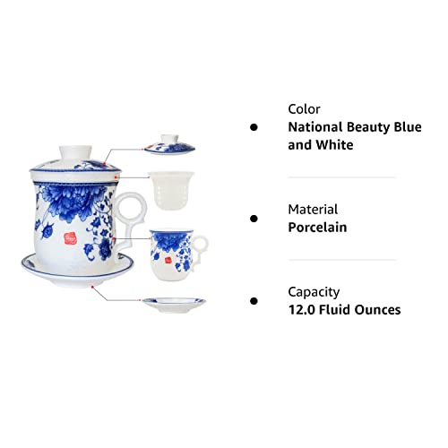 Tea Talent Porcelain Tea Cup with Infuser Lid and Saucer Sets - Chinese Jingdezhen Ceramics Coffee Mug Teacup Loose Leaf Tea Brewing System for Home Office